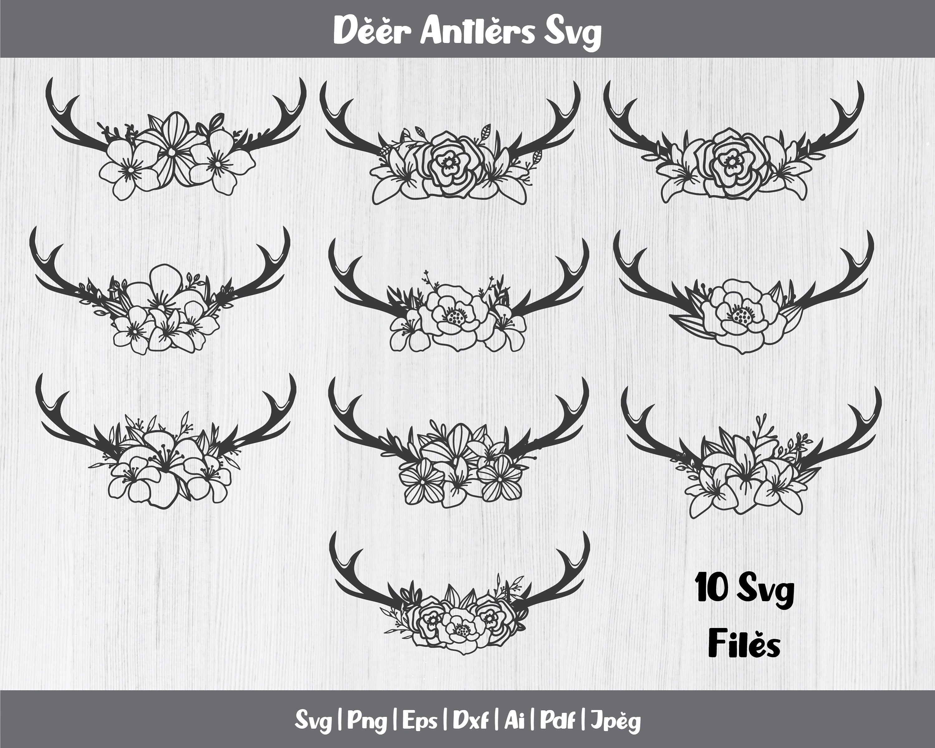 Deer Antlers Svg Bundle Floral Antlers Cut File Deer Floral | Etsy