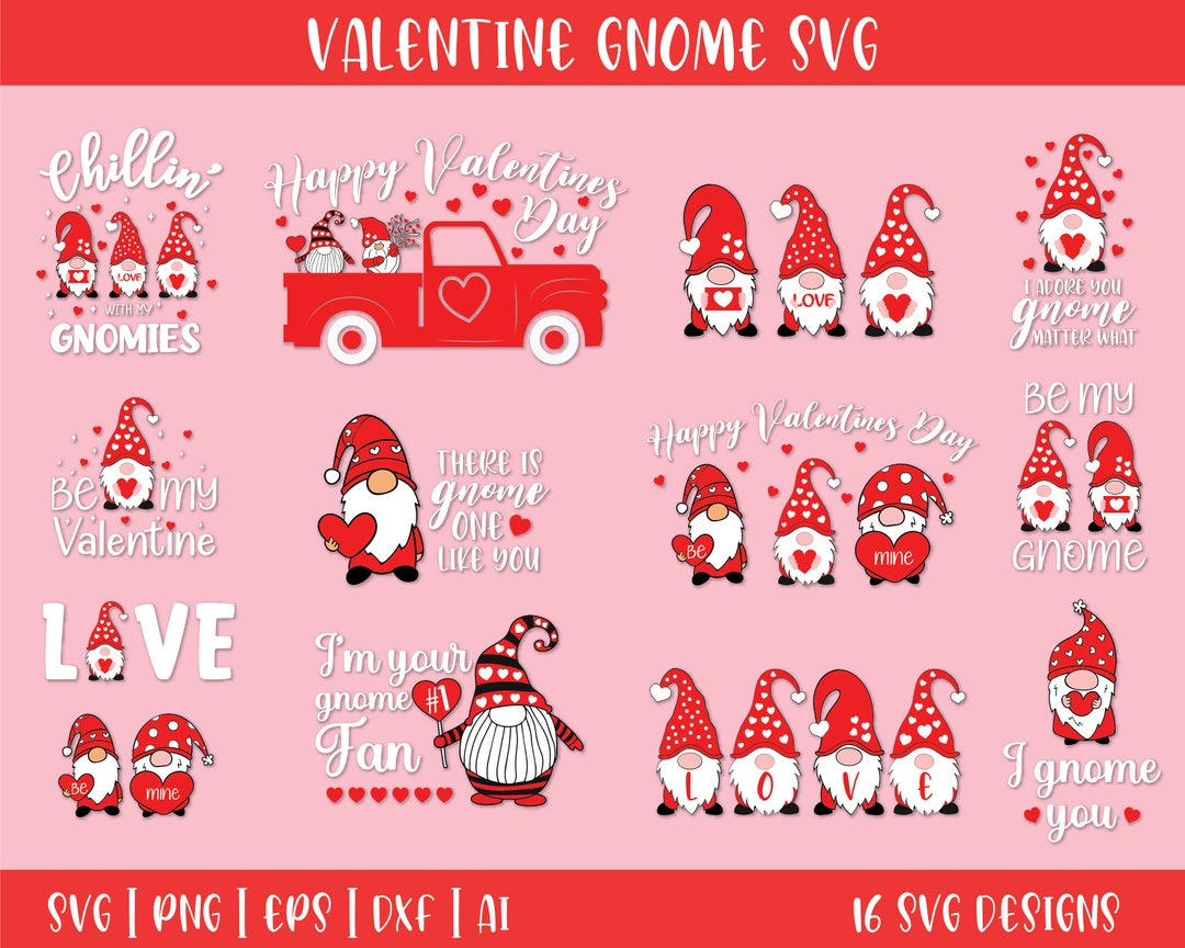 Valentine Gnome Svg Bundle, Valentines Day Svg Bundle, Valentines Svg ...