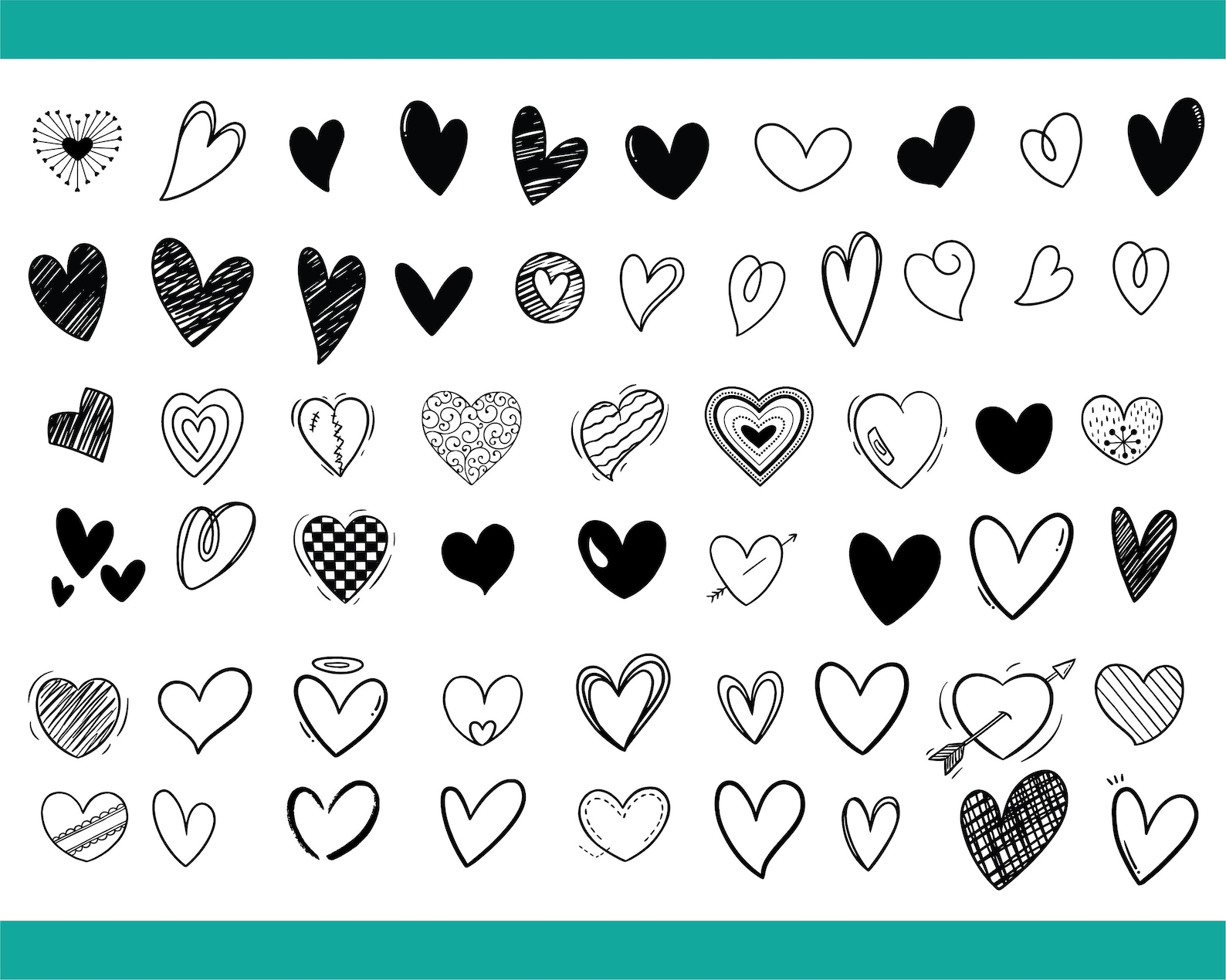 87 Hand Drawn Doodle Heart Shape Svg Bundle Hearts Svg Etsy