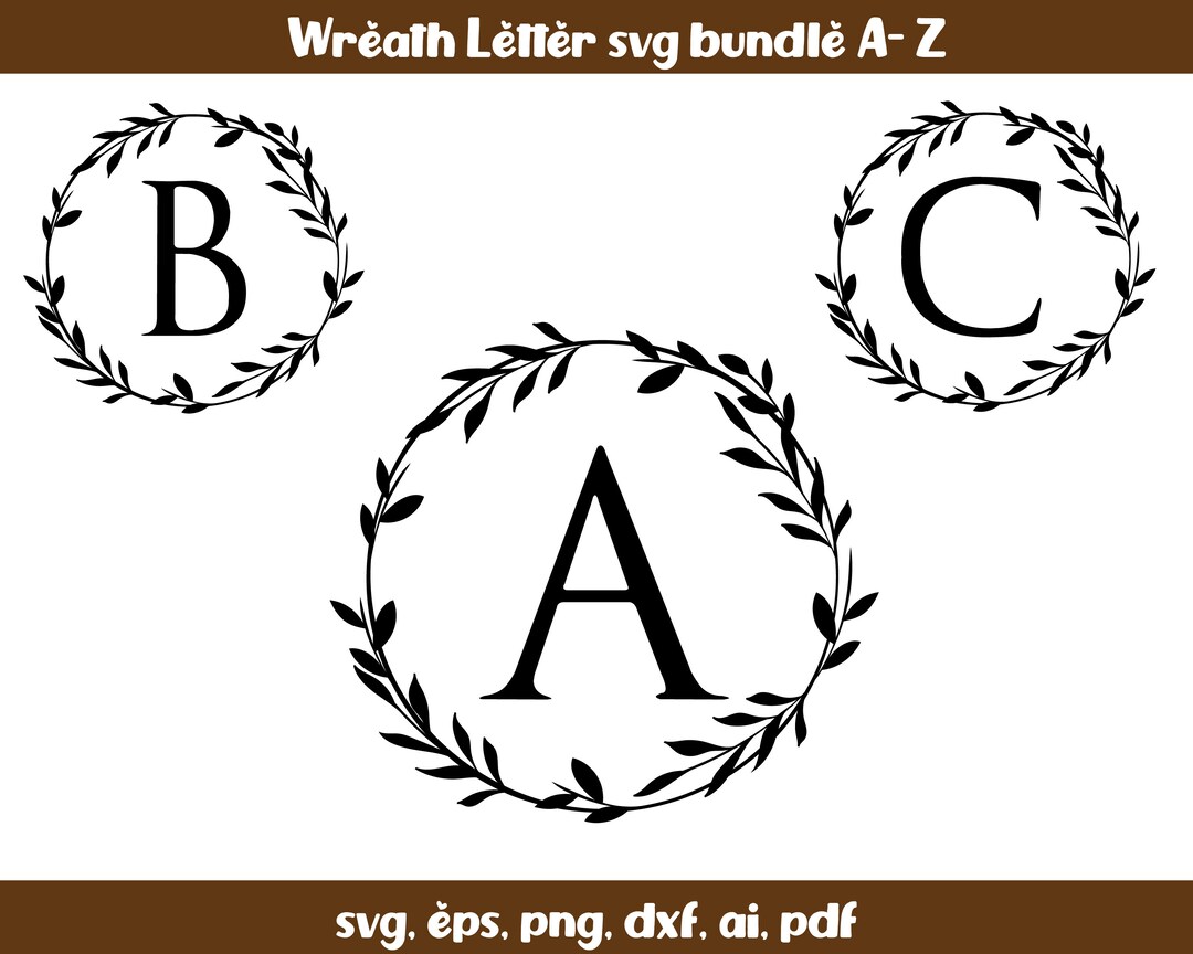 Wreath Letters Svg Monogram Alphabet Laurel Wreath Svg - Etsy Canada