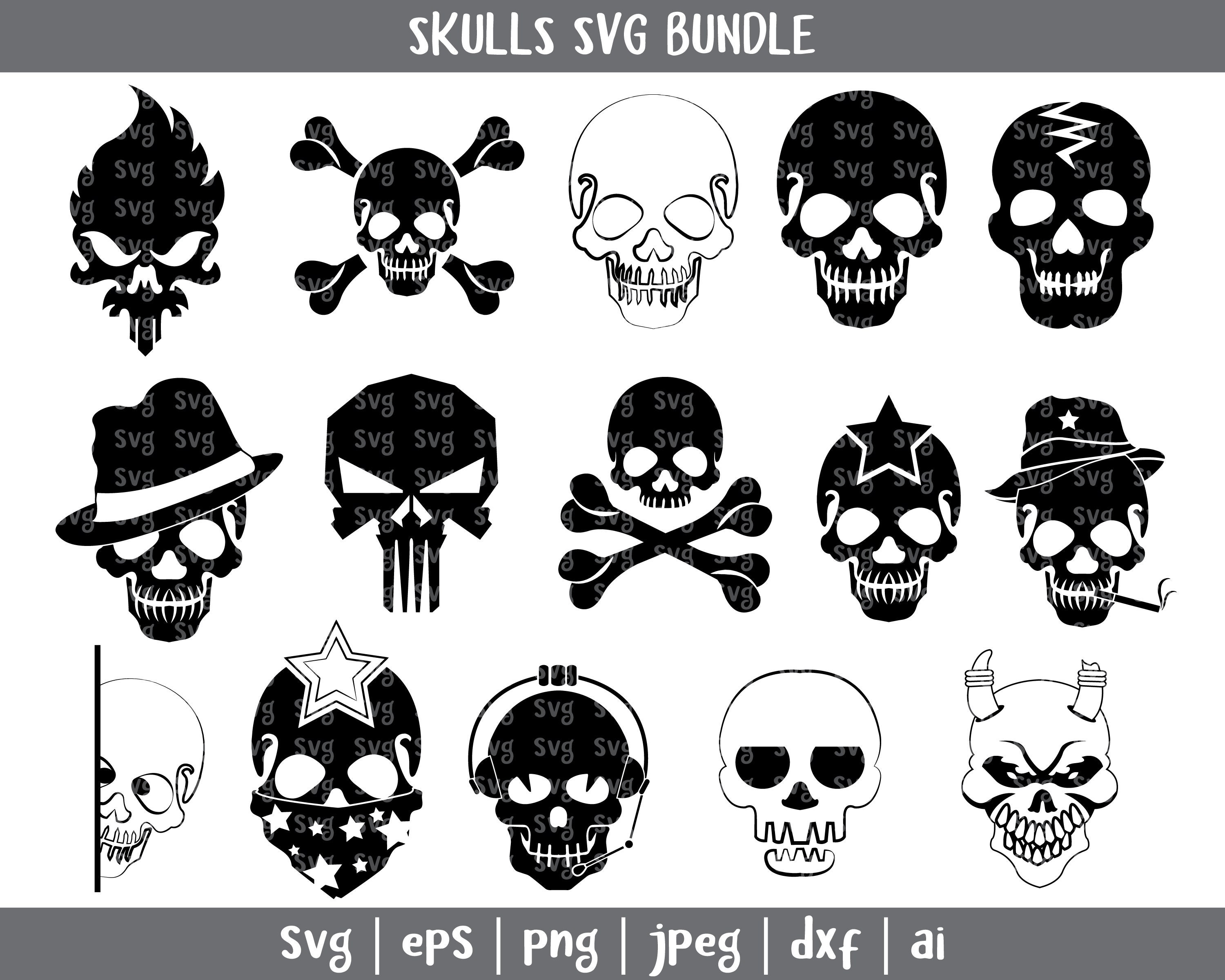 Skulls svg bundle skulls svg skulls clipart skulls vector | Etsy