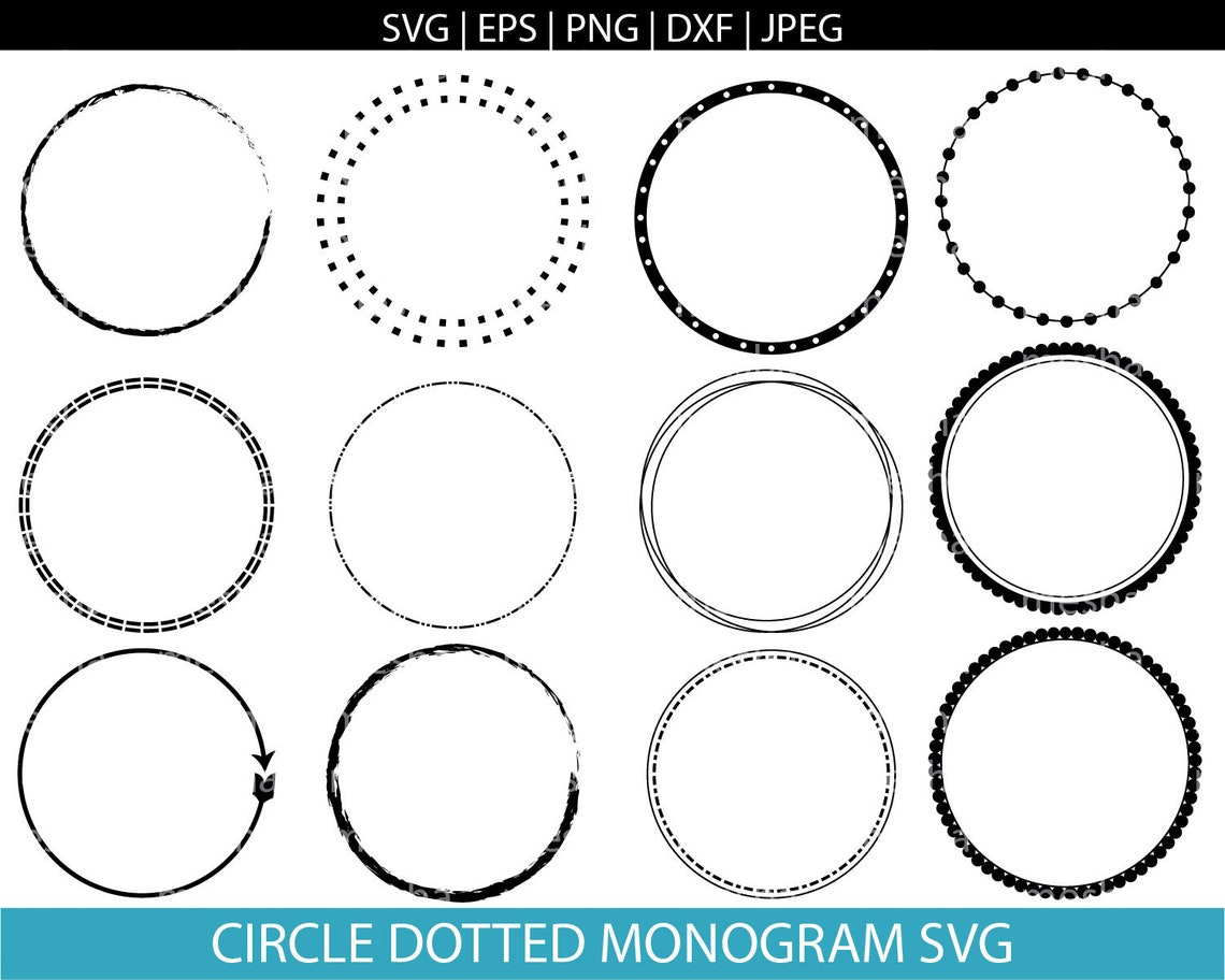 12 Round Dotted Monogram Frames SVG Cut Files Circle Dotted | Etsy