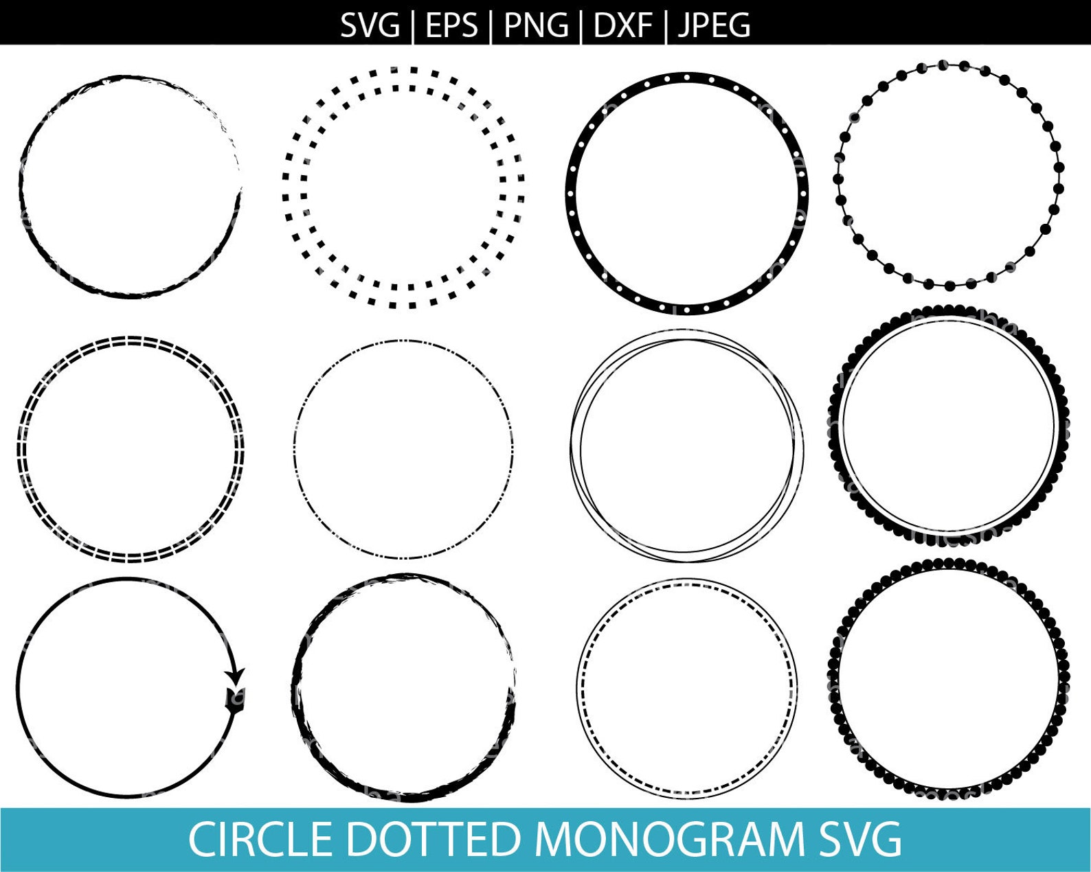 12 Round Dotted Monogram Frames SVG Cut Files Circle Dotted | Etsy