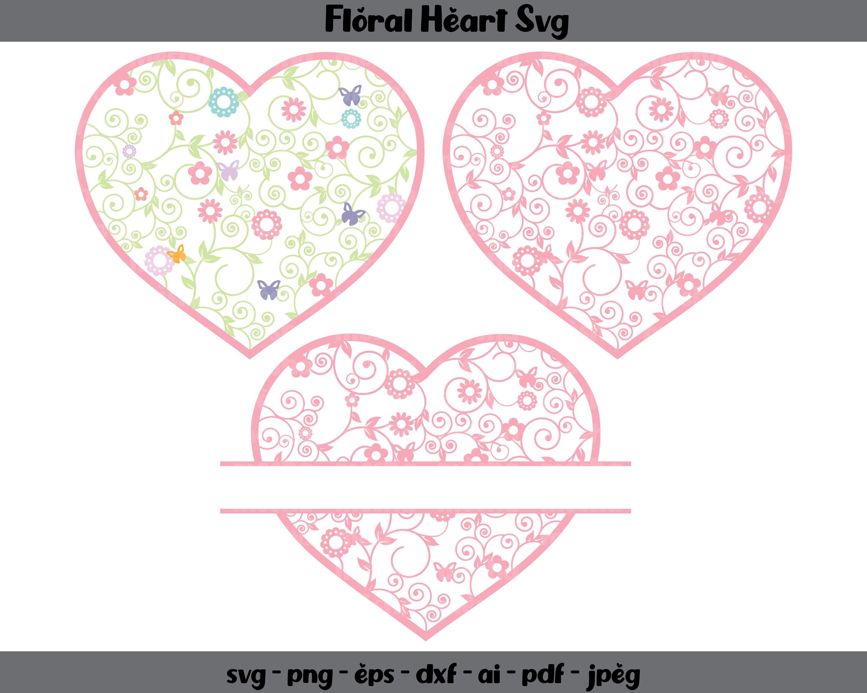 Floral heart frame svg Split Heart frame monogram svg Heart | Etsy