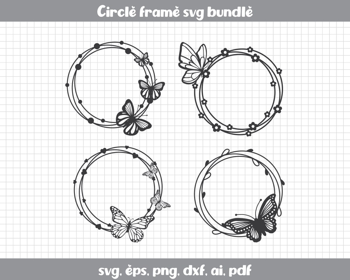 Butterfly Monogram Frame Svg Bundle Butterfly Circle - Etsy
