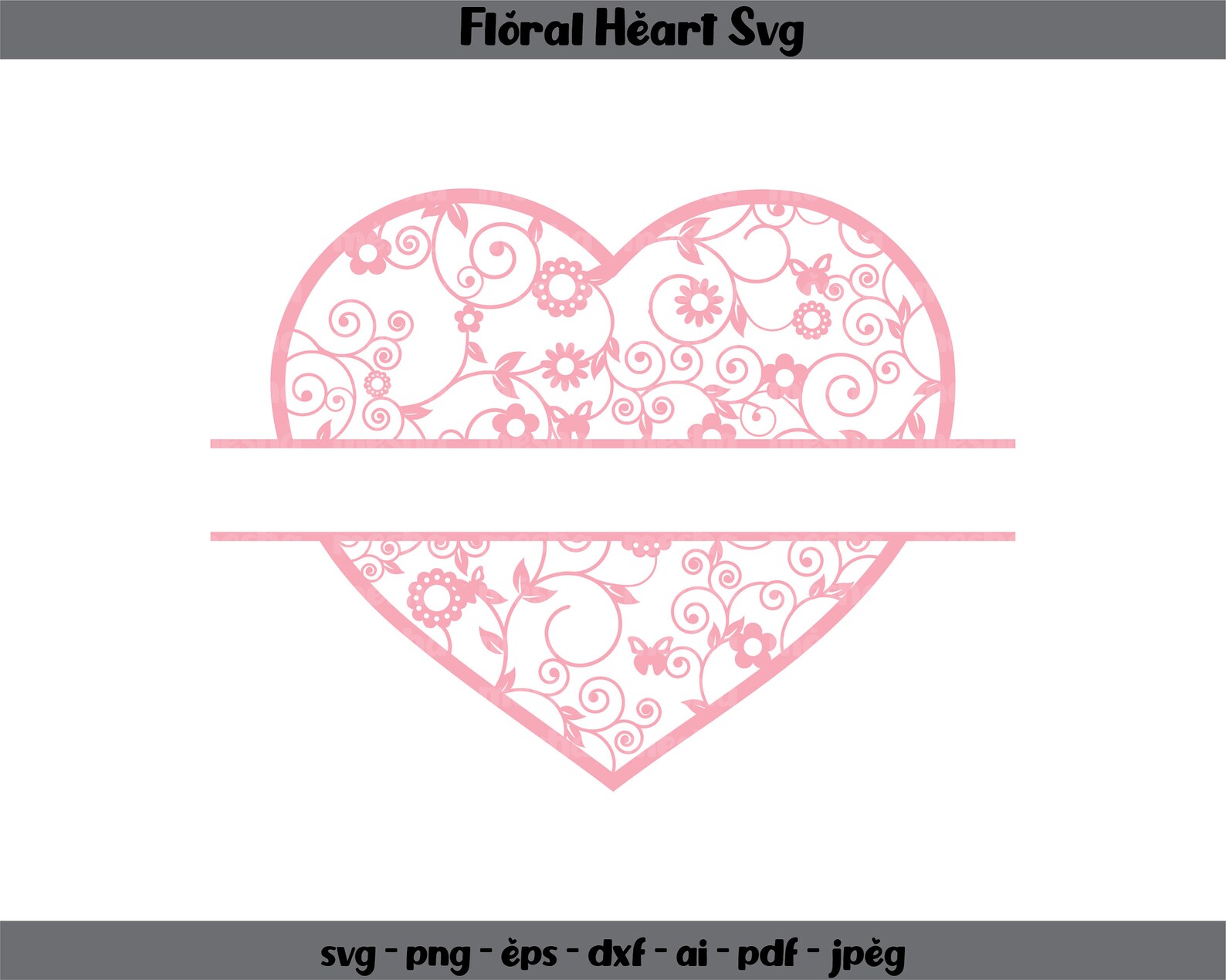 Floral heart frame svg Split Heart frame monogram svg Heart | Etsy