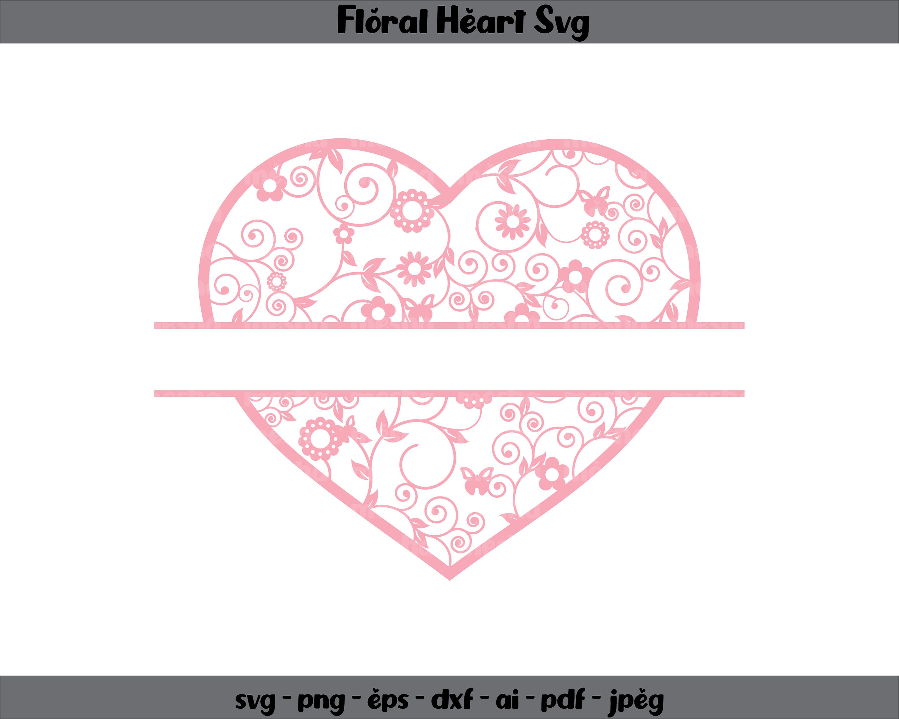 Floral heart frame svg Split Heart frame monogram svg Heart | Etsy
