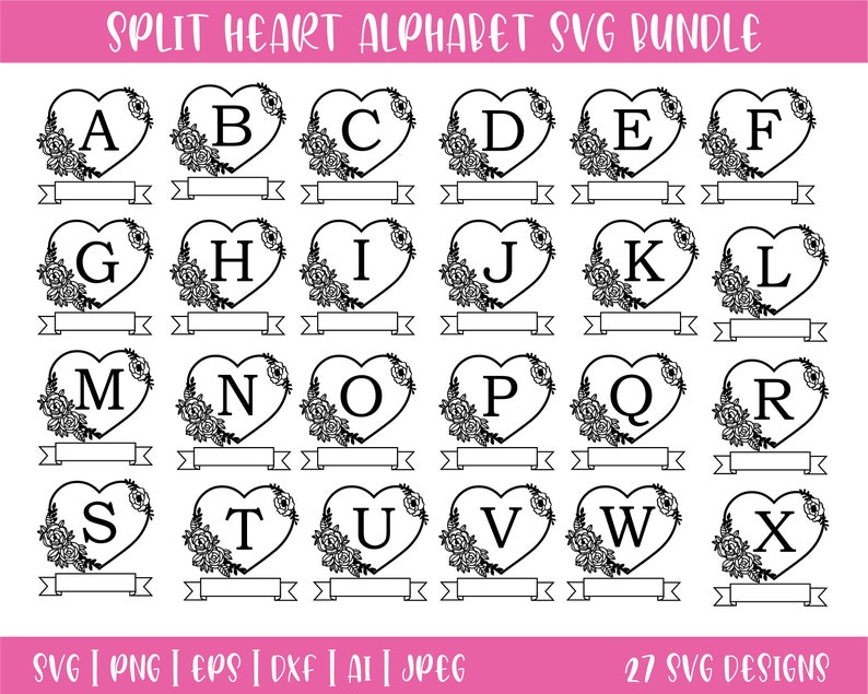 Heart Monogram SVG Wedding Monogram Svg Valentine Svg Font - Etsy