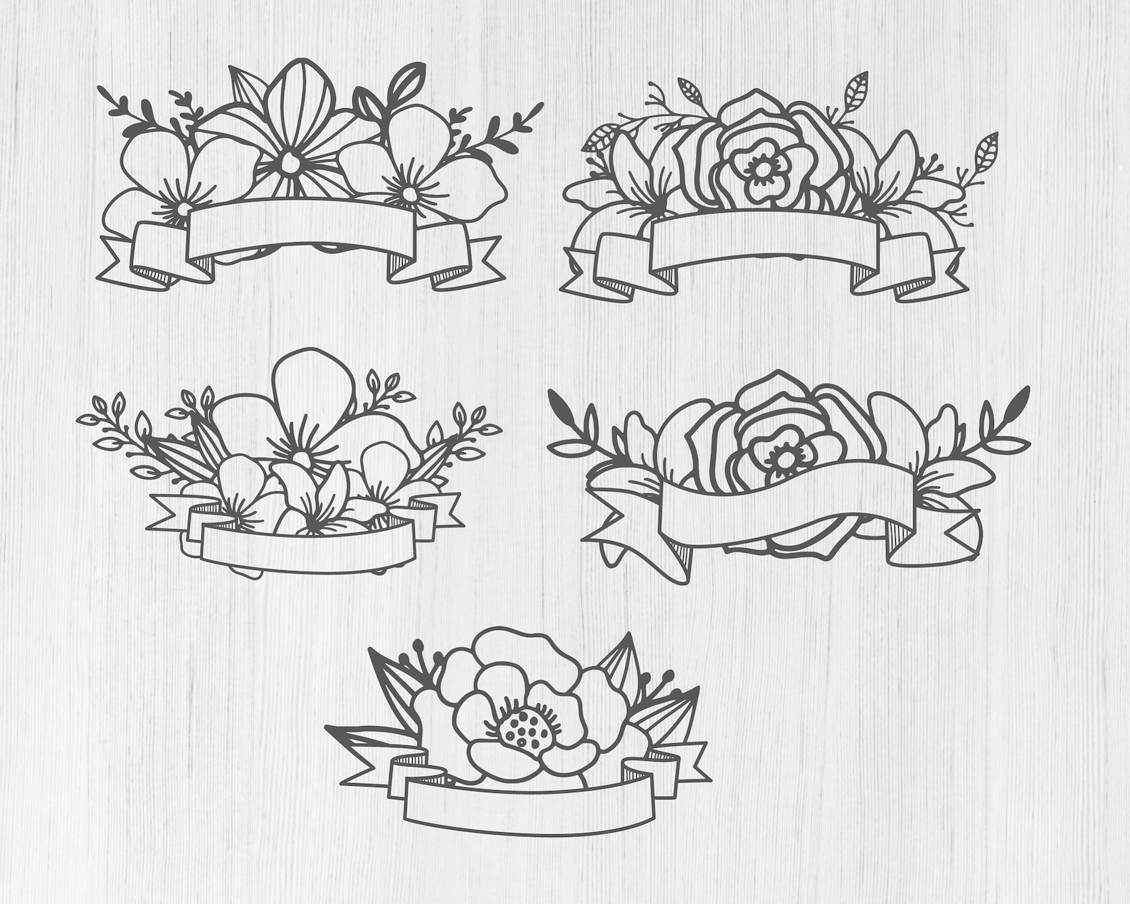 Floral Banner Svg Bundle Flower Banner Clipart Floral Ribbon - Etsy