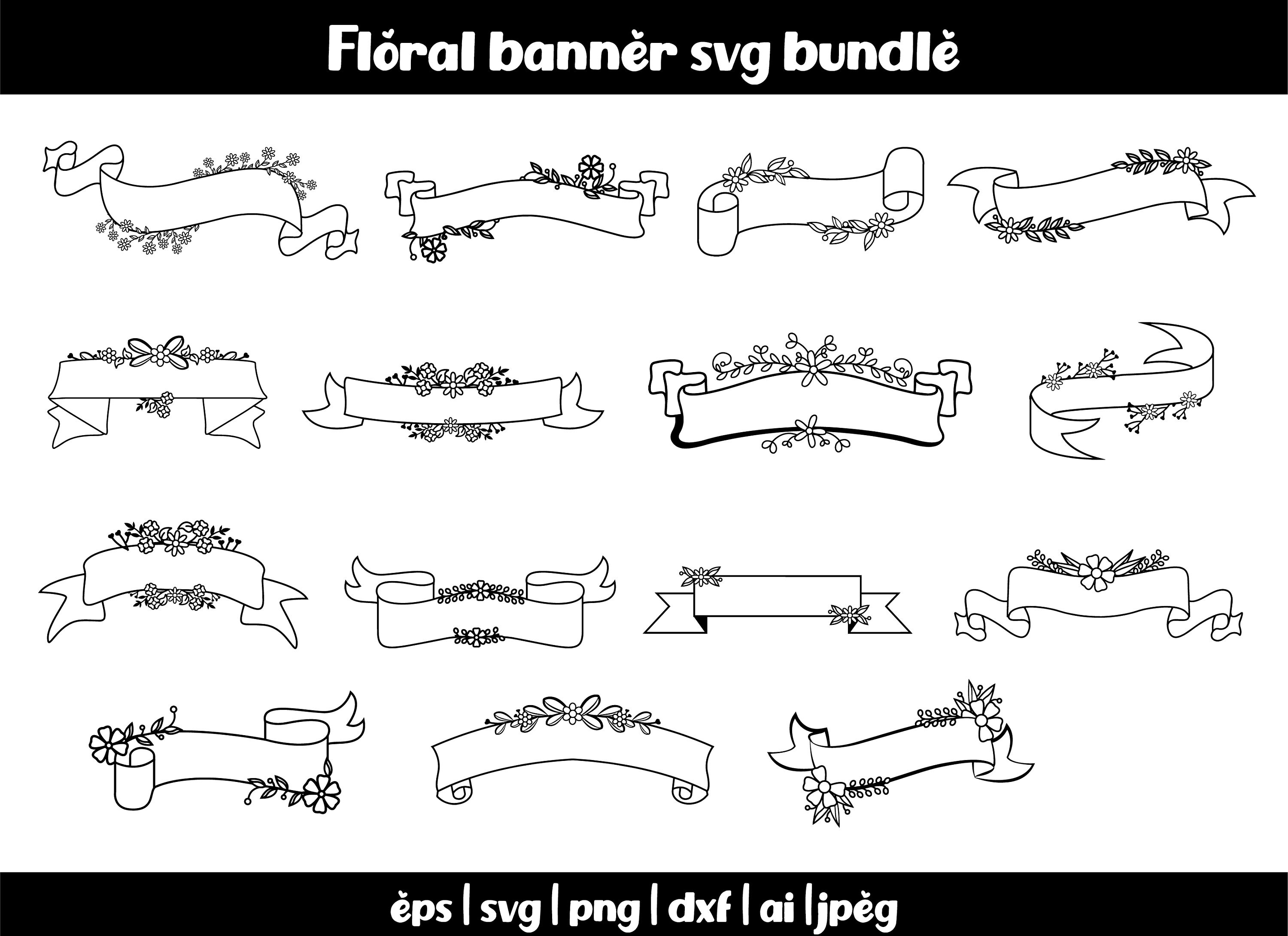Floral banner svg bundle Flower banner svg Ribbon svg | Etsy