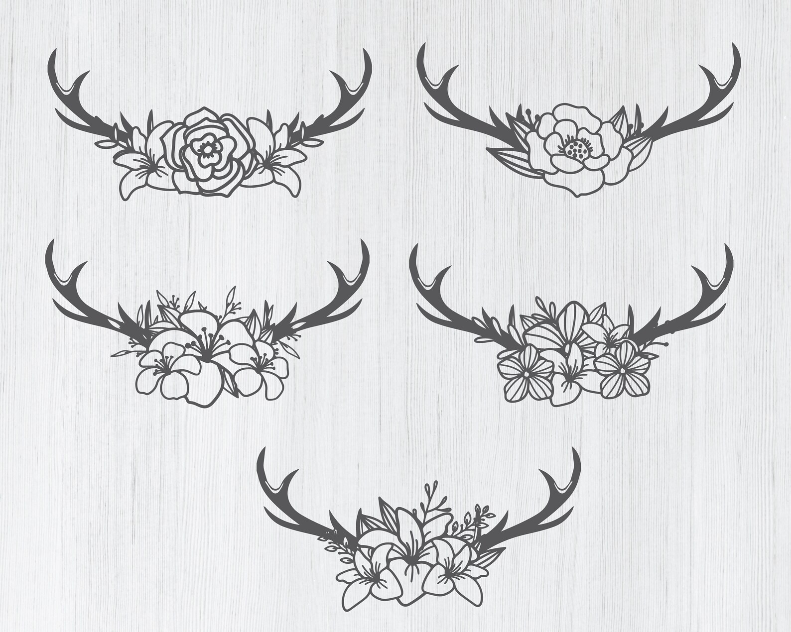 Deer Antlers Svg Bundle Floral Antlers Cut File Deer Floral Etsy India