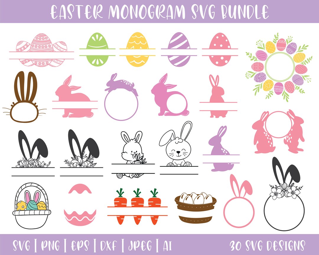 Happy Easter Svg Bundle, Easter Monogram Svg, Bunny Svg, Easter Svg ...
