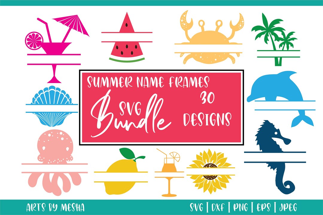 Summer SVG Bundle, Split Name Frames SVG, Monogram SVG Bundle, Summer ...