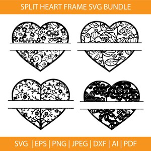 Split Heart Monogram Svg Bundle Floral Heart Frame Cut File - Etsy