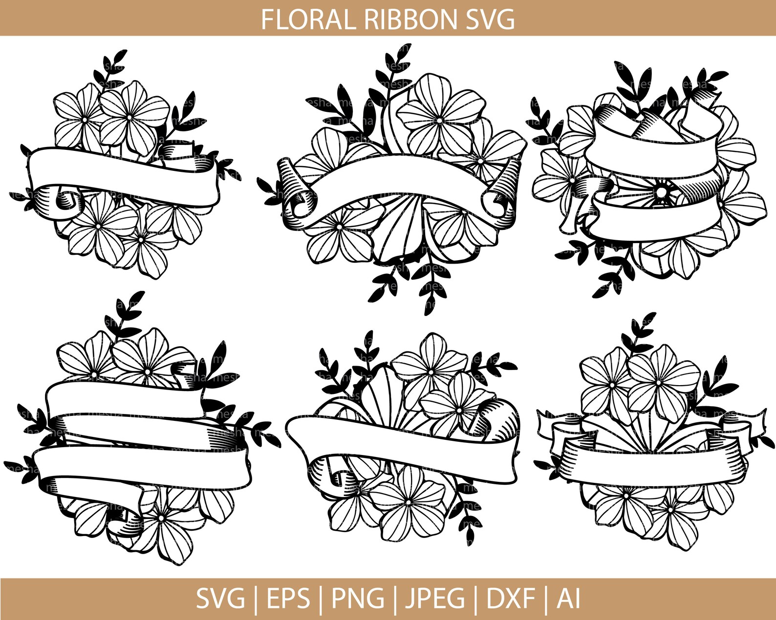Ruban floral svg FLoral bannière svg Floral texte bannière - Etsy France