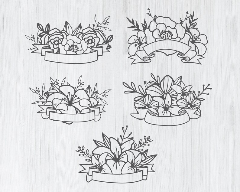 Floral Banner Svg Bundle Flower Banner Clipart Floral Ribbon - Etsy