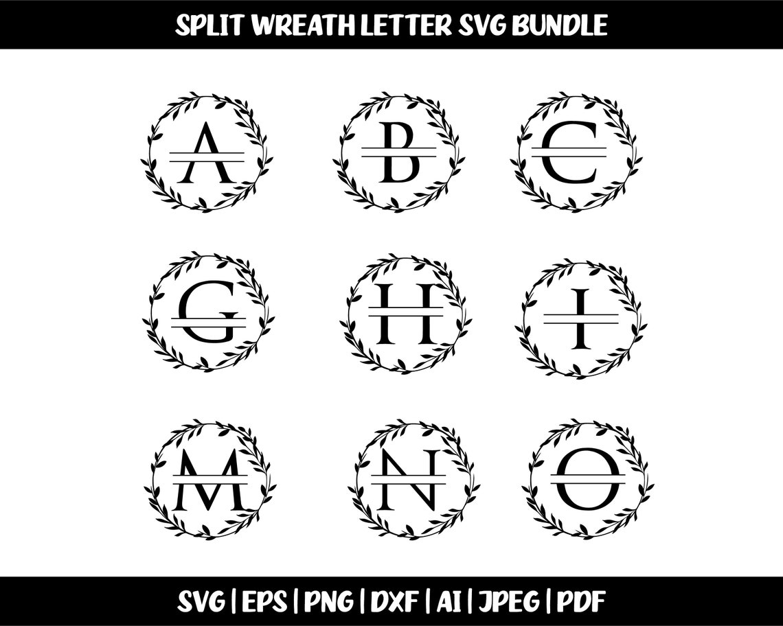 Split Wreath Letters Svg Split Monogram Alphabet Laurel - Etsy