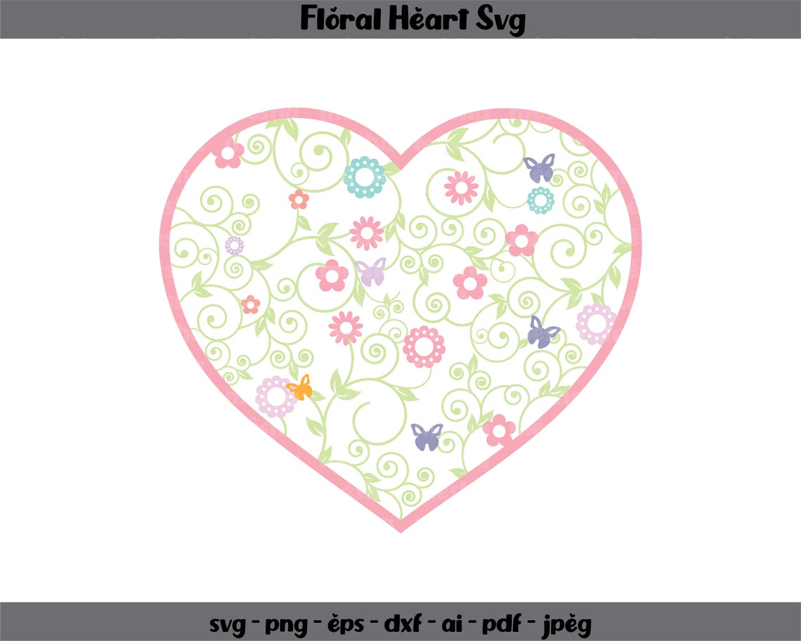 Floral Heart Frame Svg Split Heart Frame Monogram Svg Heart - Etsy