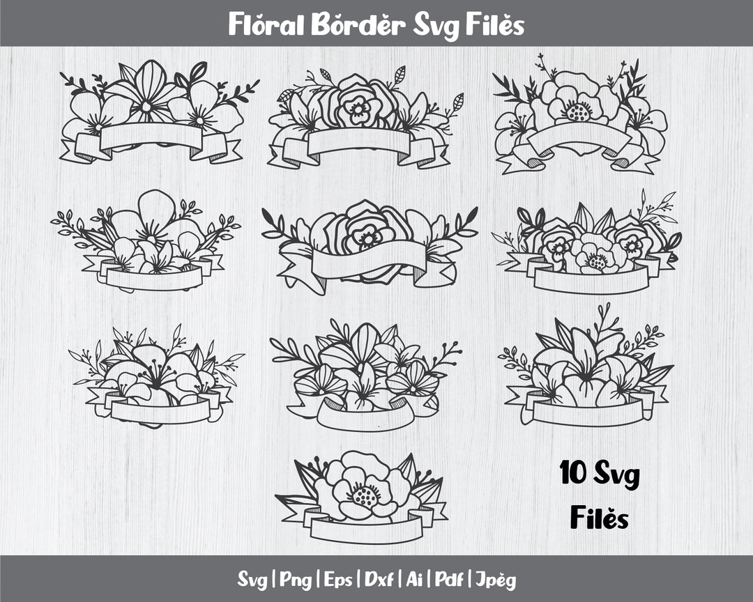 Floral Banner Svg Bundle, Flower Banner Clipart, Floral Ribbon Svg ...