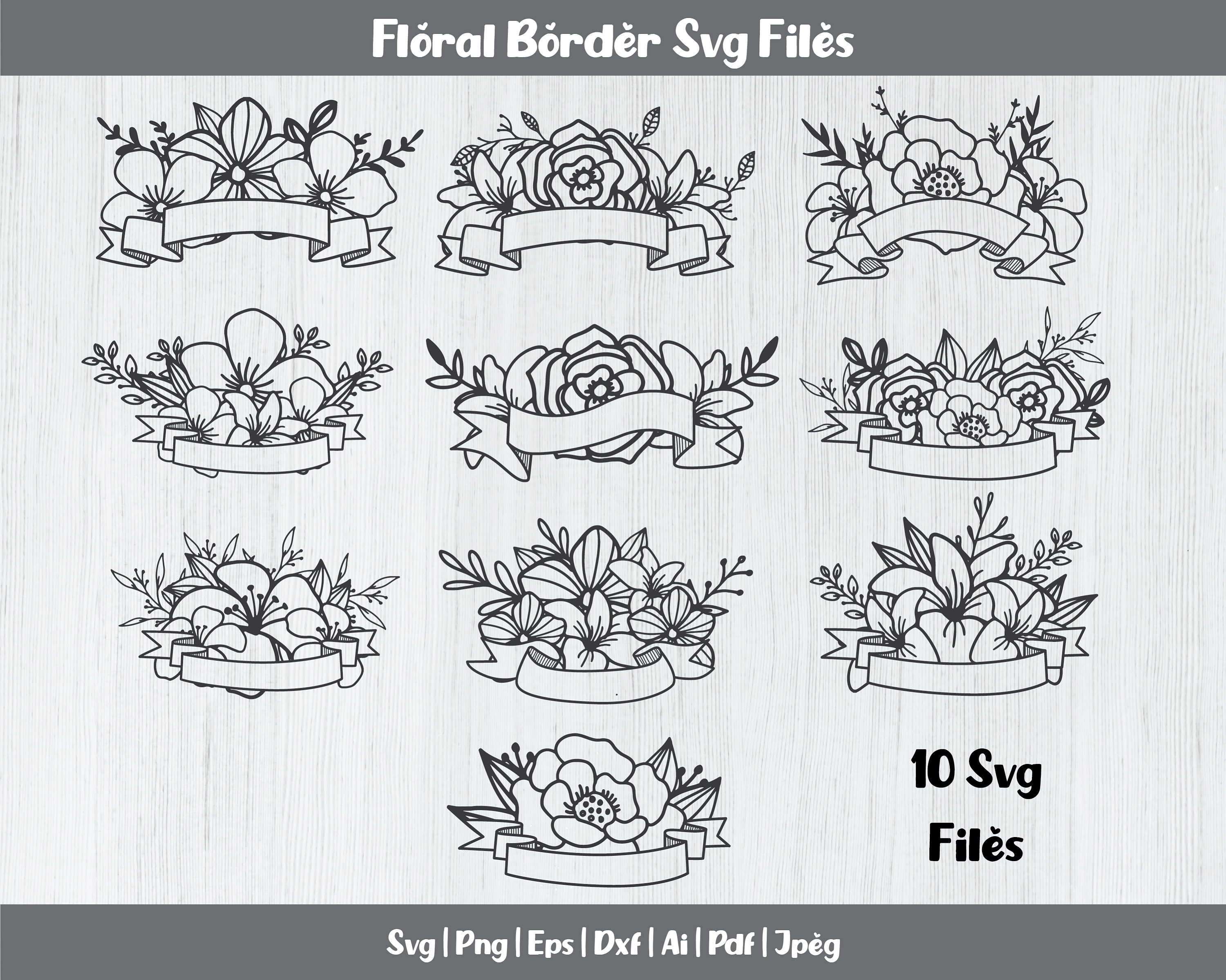 Floral Banner Svg Bundle Flower Banner Clipart Floral Ribbon | Etsy
