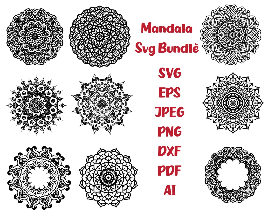 Mandala Svg Bundle Zentangle Svg Mandala Clipart Mandala - Etsy