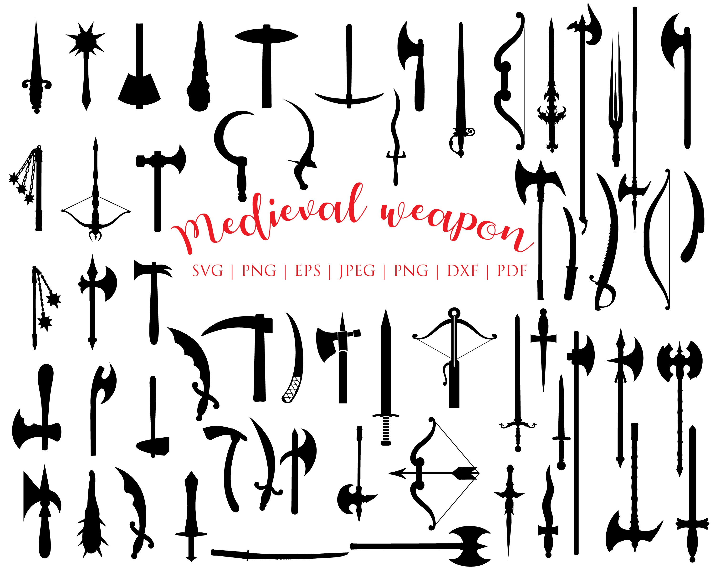 Sword Svg Bundle Weapon Clipart Medieval Weapon Cut File Medieval