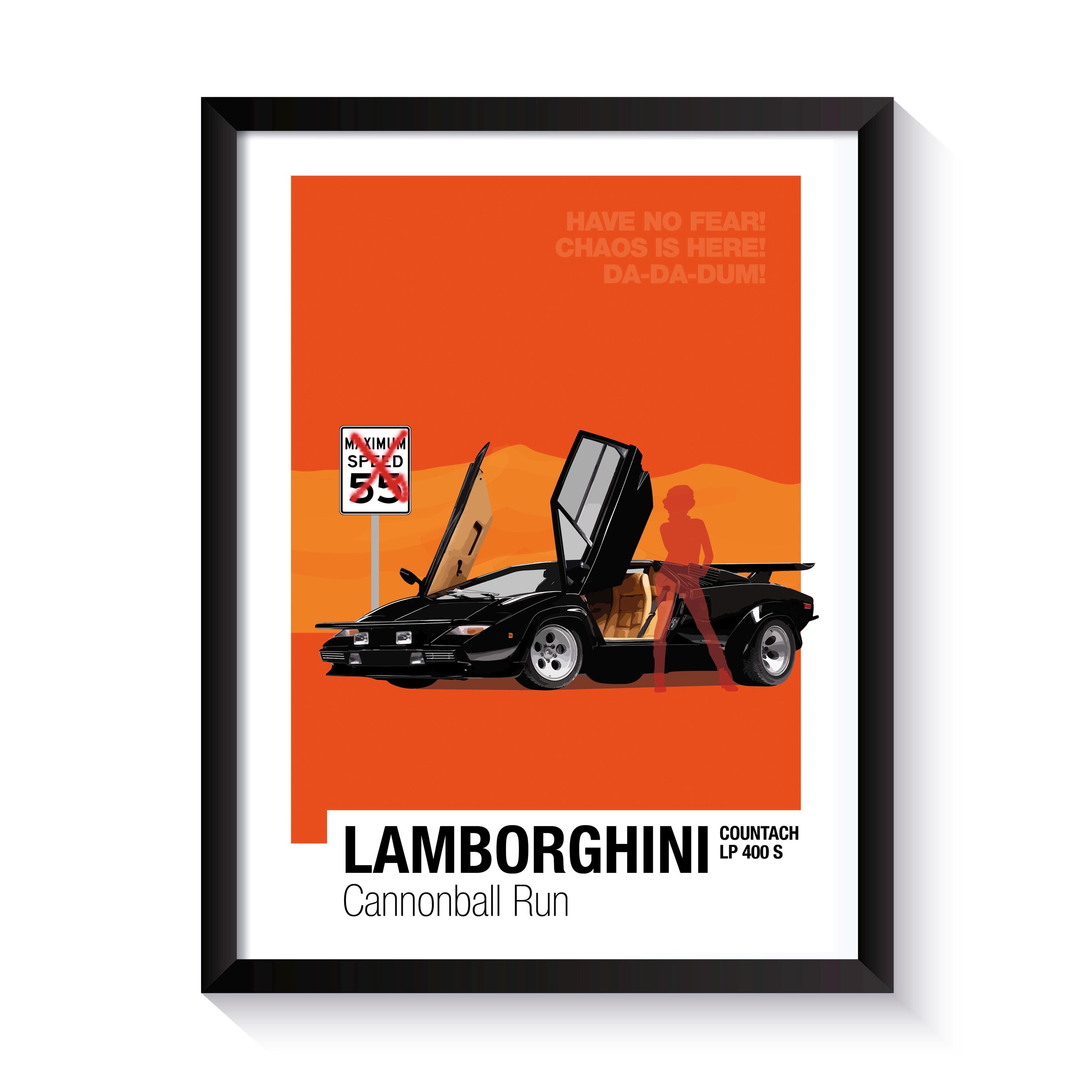 Lamborghini Countach, Cannonball Run, Famous Cars, Printable Poster ...