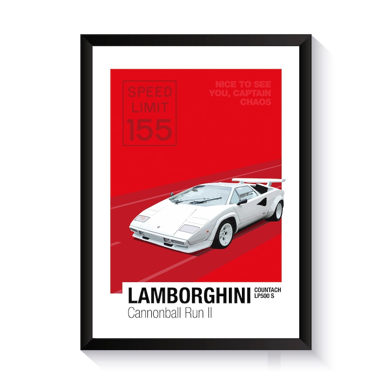 Lamborghini Countach, Cannonball Run II, Famous Cars, Printable Poster ...