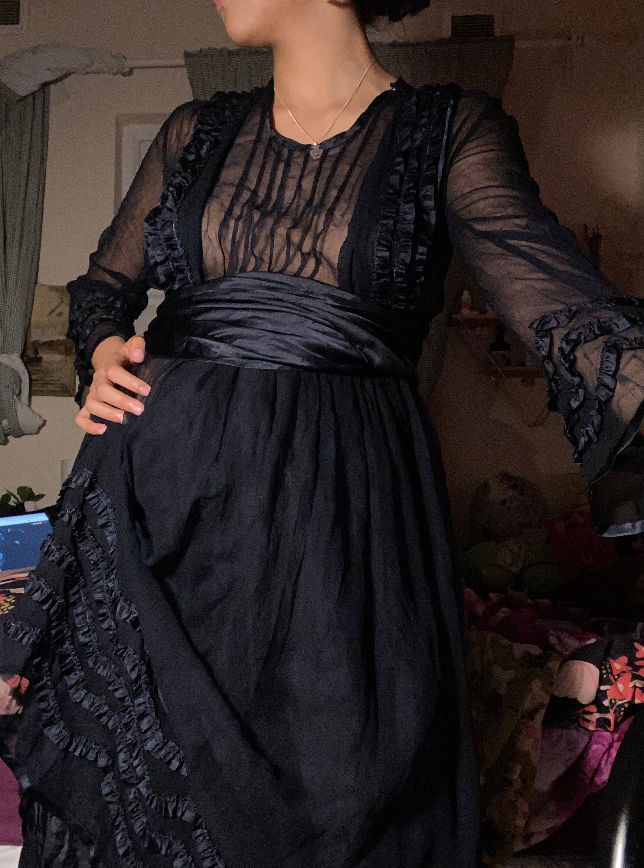 Antique Edwardian Dress Navy Blue Ruffle Chiffon Tea Gown - Etsy