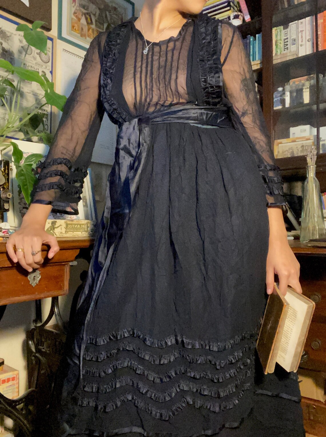 Antique Edwardian Dress Navy Blue Ruffle Chiffon Tea Gown - Etsy