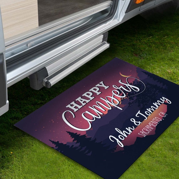 Happy Campers Doormat Camping Mat Camper Family Name Rug | Etsy