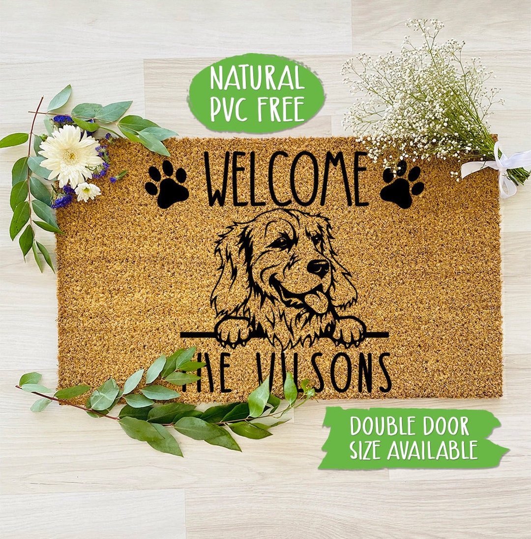Welcome Golden Retriever Paw Personalized Family Name Doormat Funny Dog ...