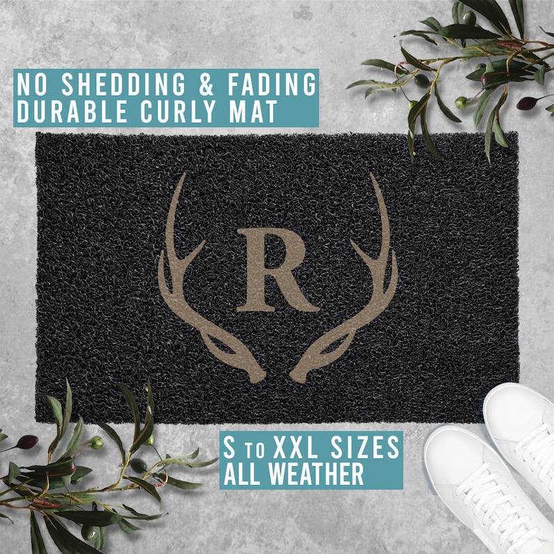 Personalized Antlers Monogram Doormat Family Name Mat Funny Welcome ...