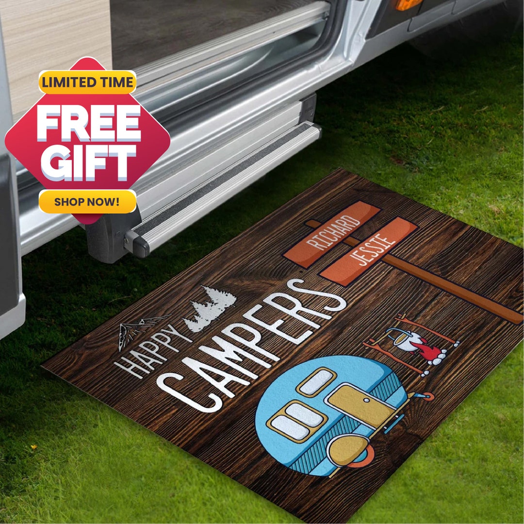 Happy Campers Doormat, Camping Mat, Camper Family Name Rug, Camping ...