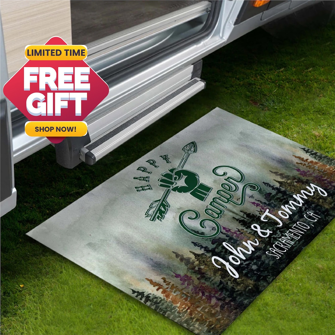 Happy Campers Doormat Camping Mat Camper Family Name Rug - Etsy