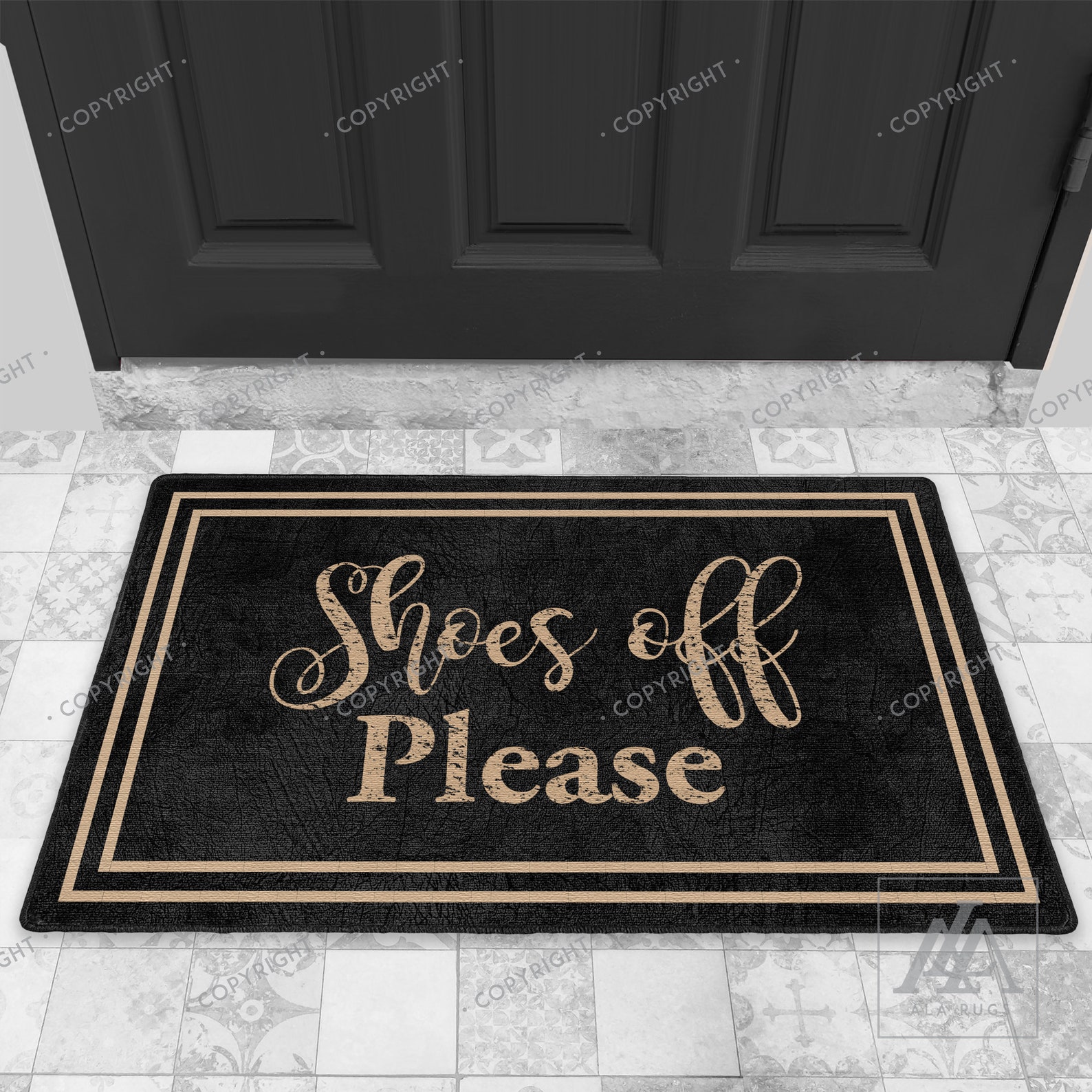 Shoes Off Please Framed Designed Black Door Mat Welcome Mat | Etsy