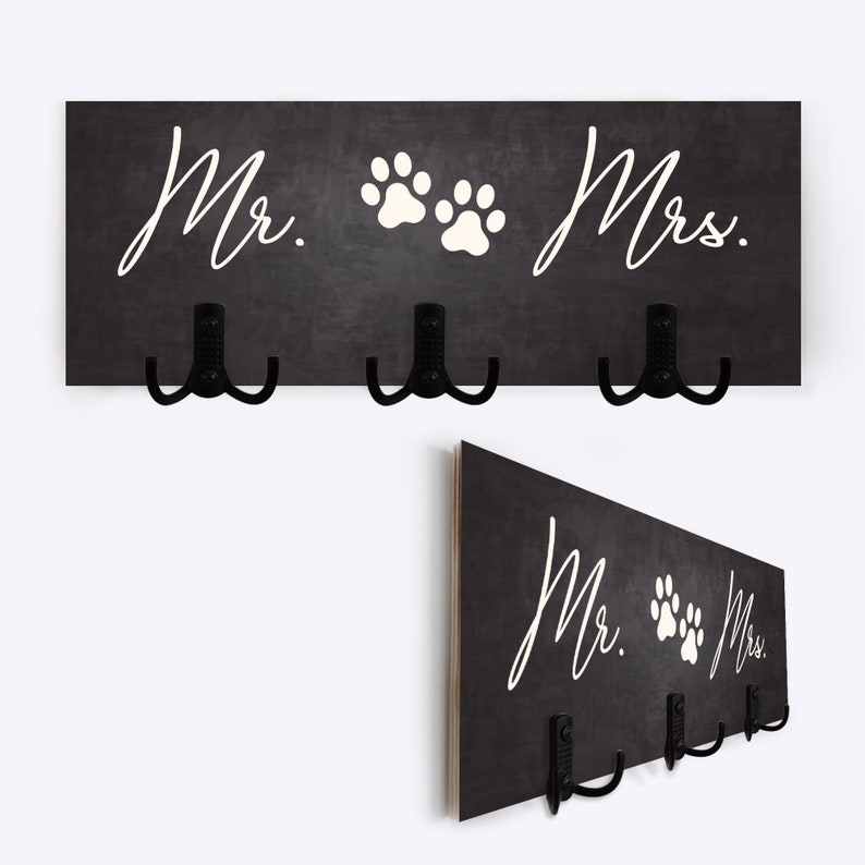 Mr Mrs Paws Wood Key Hanger for Wall Dog Leash Holder Key | Etsy