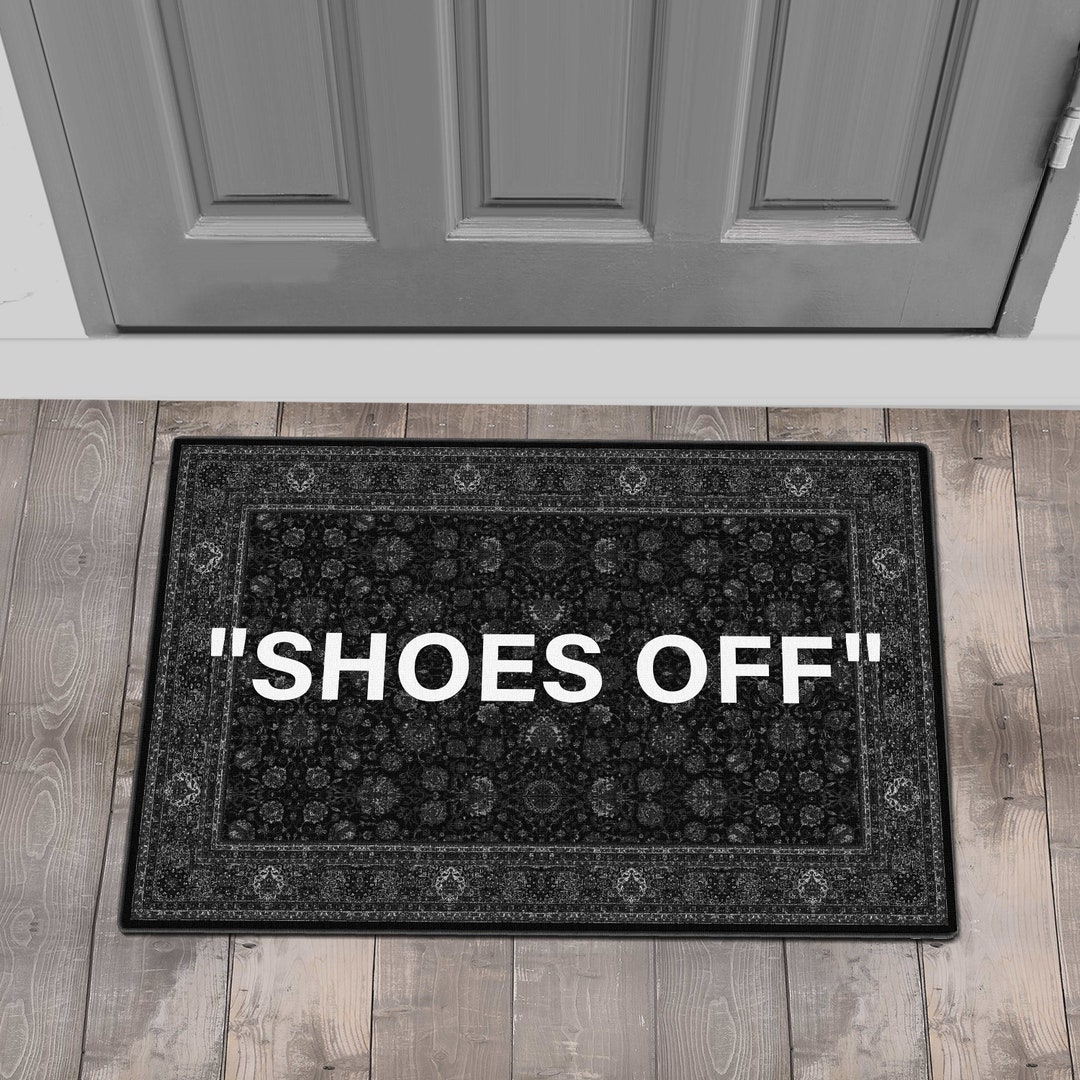 SHOES OFF Black White Indoor Doormat, Hype Welcome Mat, Housewarming ...