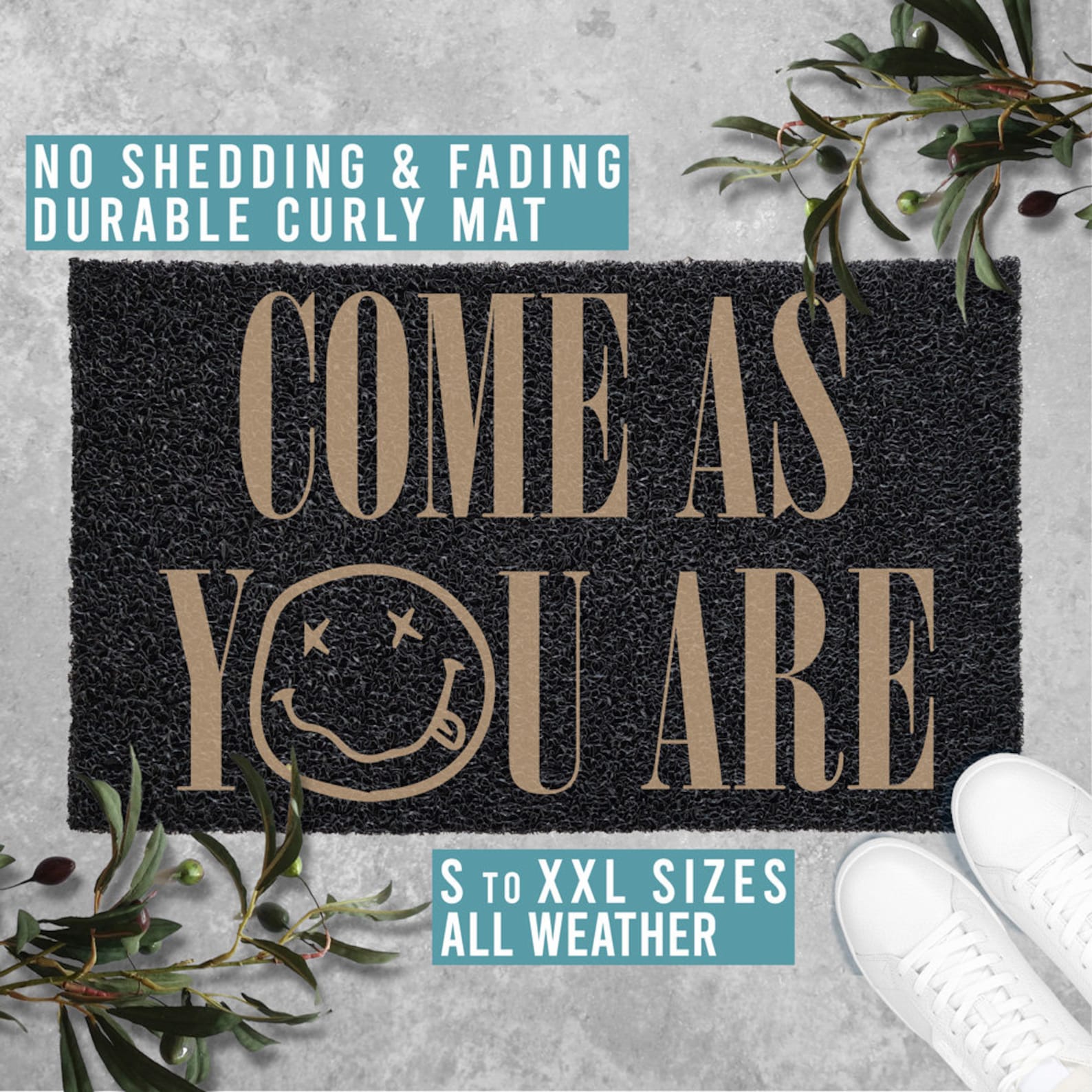 Come as You Are Smiley Face Doormat Welcome Funny Rock Lyrics Mat ...