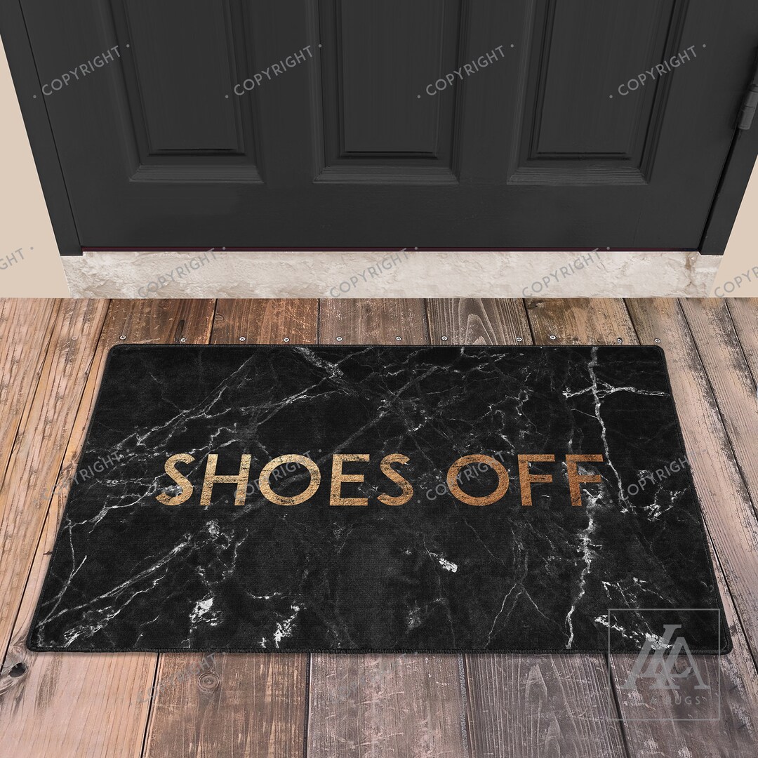 Shoes off Black Marble Look Indoor Doormat, Welcome Mat, Housewarming ...
