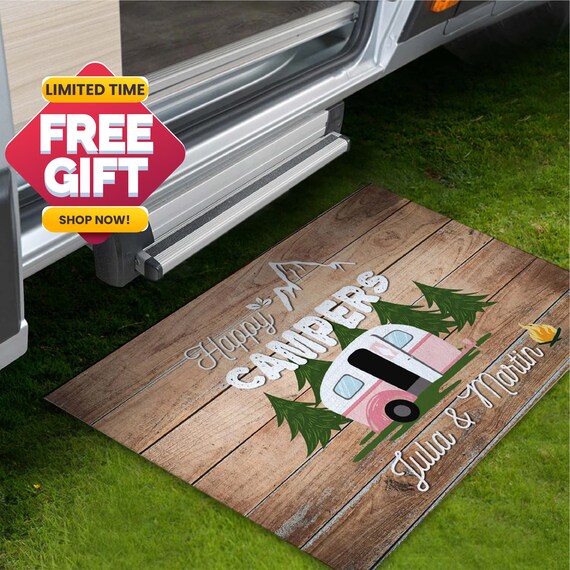 Happy Campers Doormat Camping Mat Camper Family Name Rug - Etsy