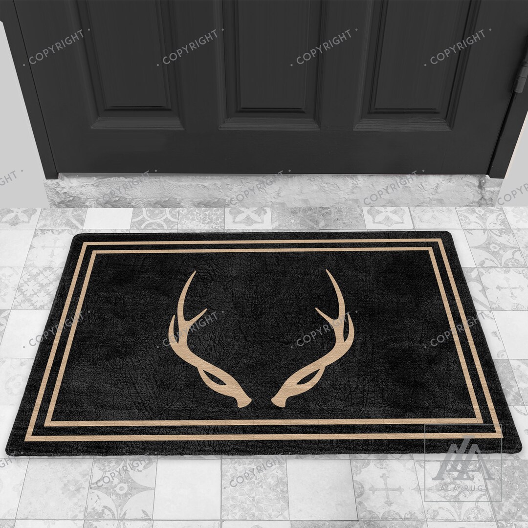 Antler Deer Framed Designed Black Indoor Door Mat Welcome Mat ...