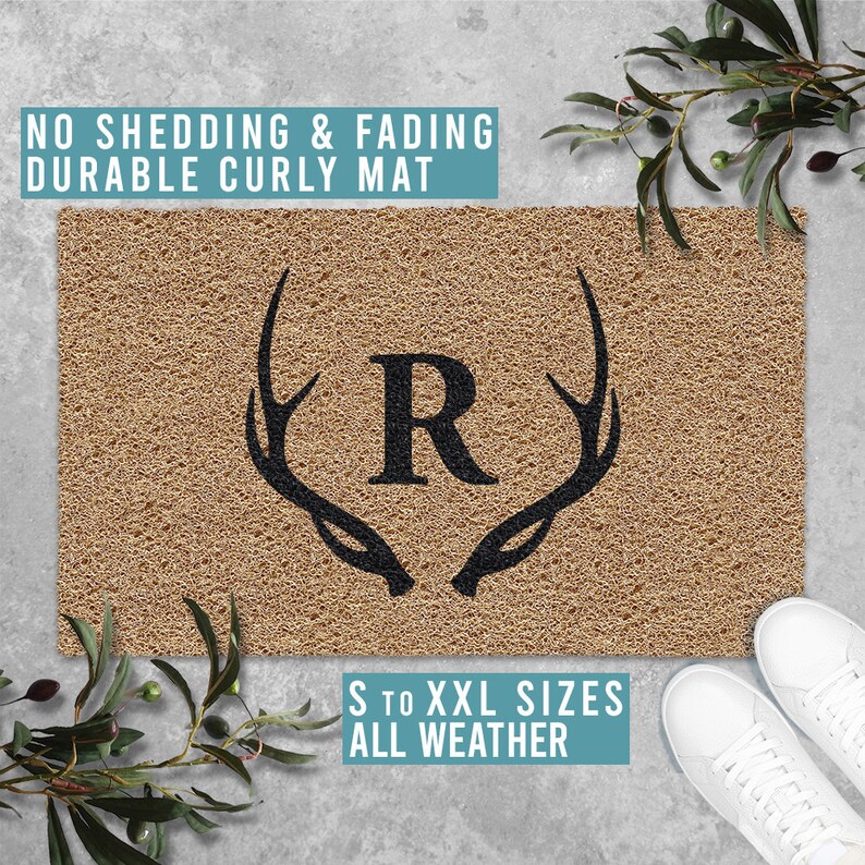 Personalized Antlers Monogram Doormat Family Name Mat Funny Welcome ...