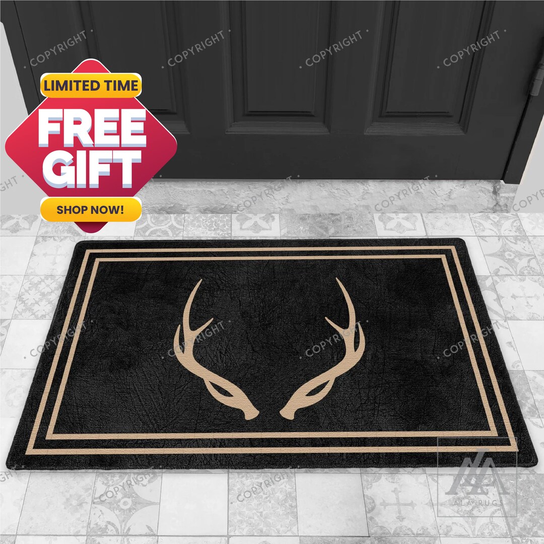 Antler Deer Framed Designed Black Indoor Door Mat Welcome Mat ...