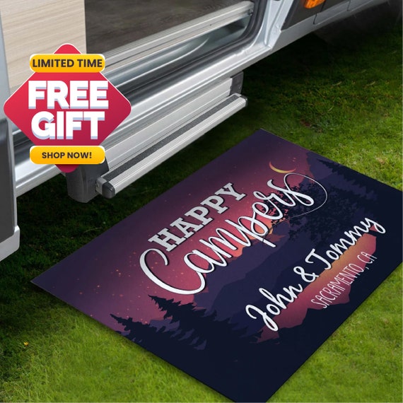 Happy Campers Doormat Camping Mat Camper Family Name Rug - Etsy