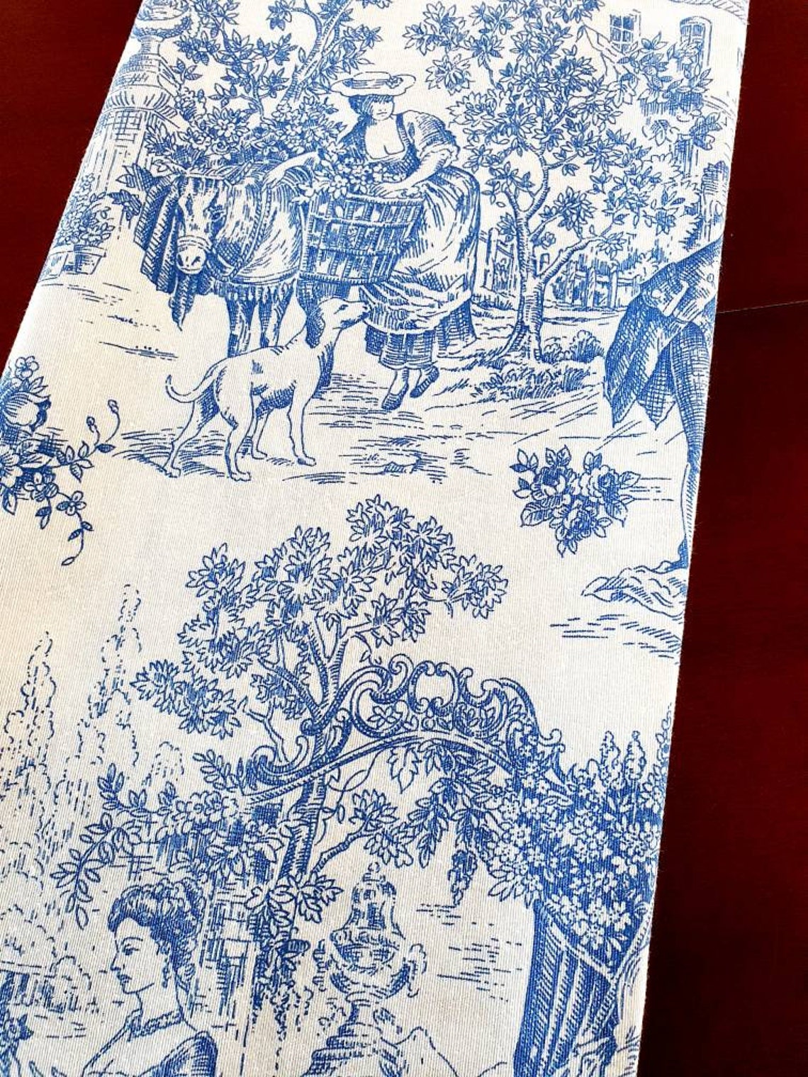 Toile Table Runner Blue Table Runner Rustic Table Runner | Etsy