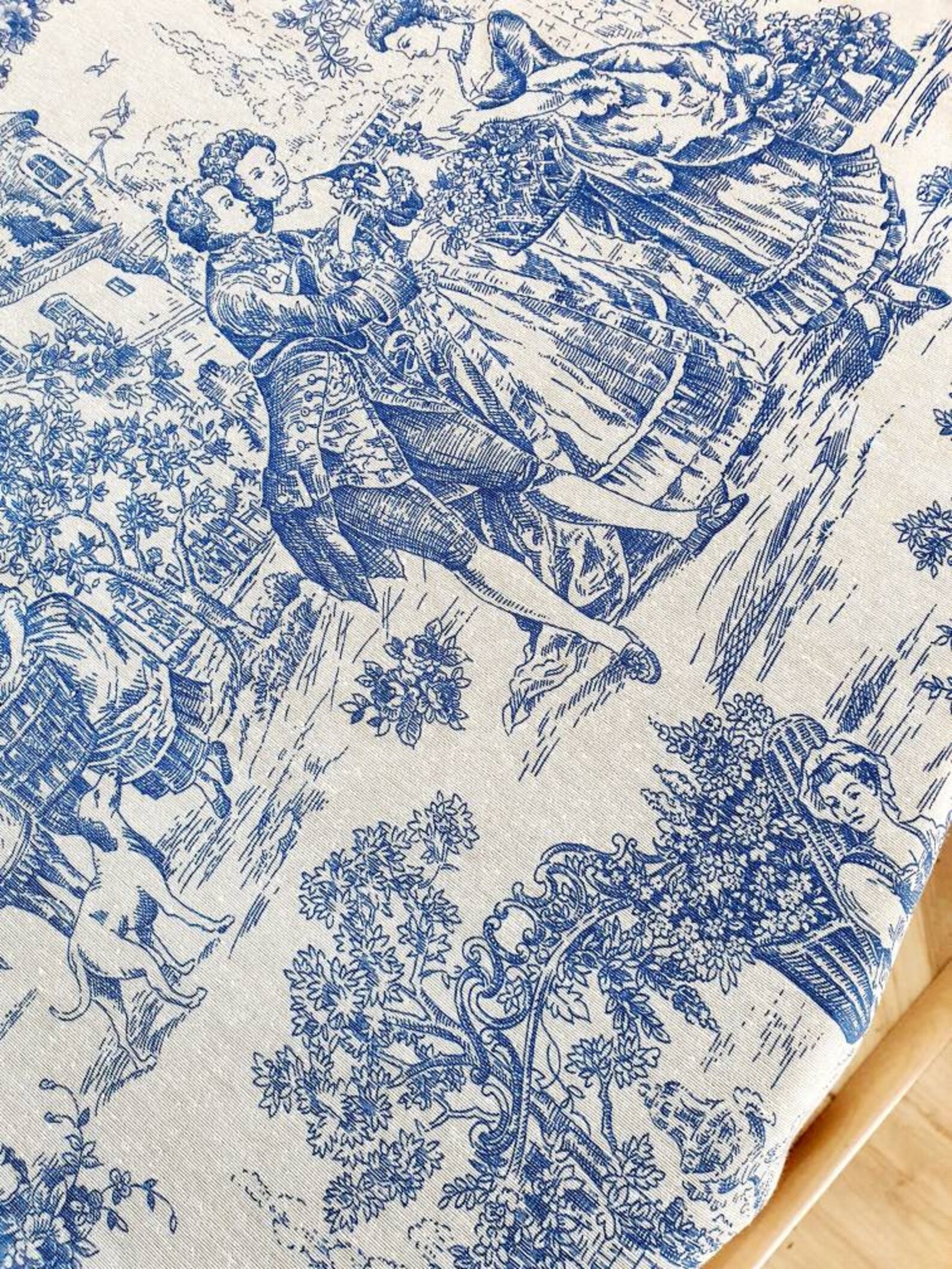 Toile Table Runner Blue Table Runner Rustic Table Runner | Etsy