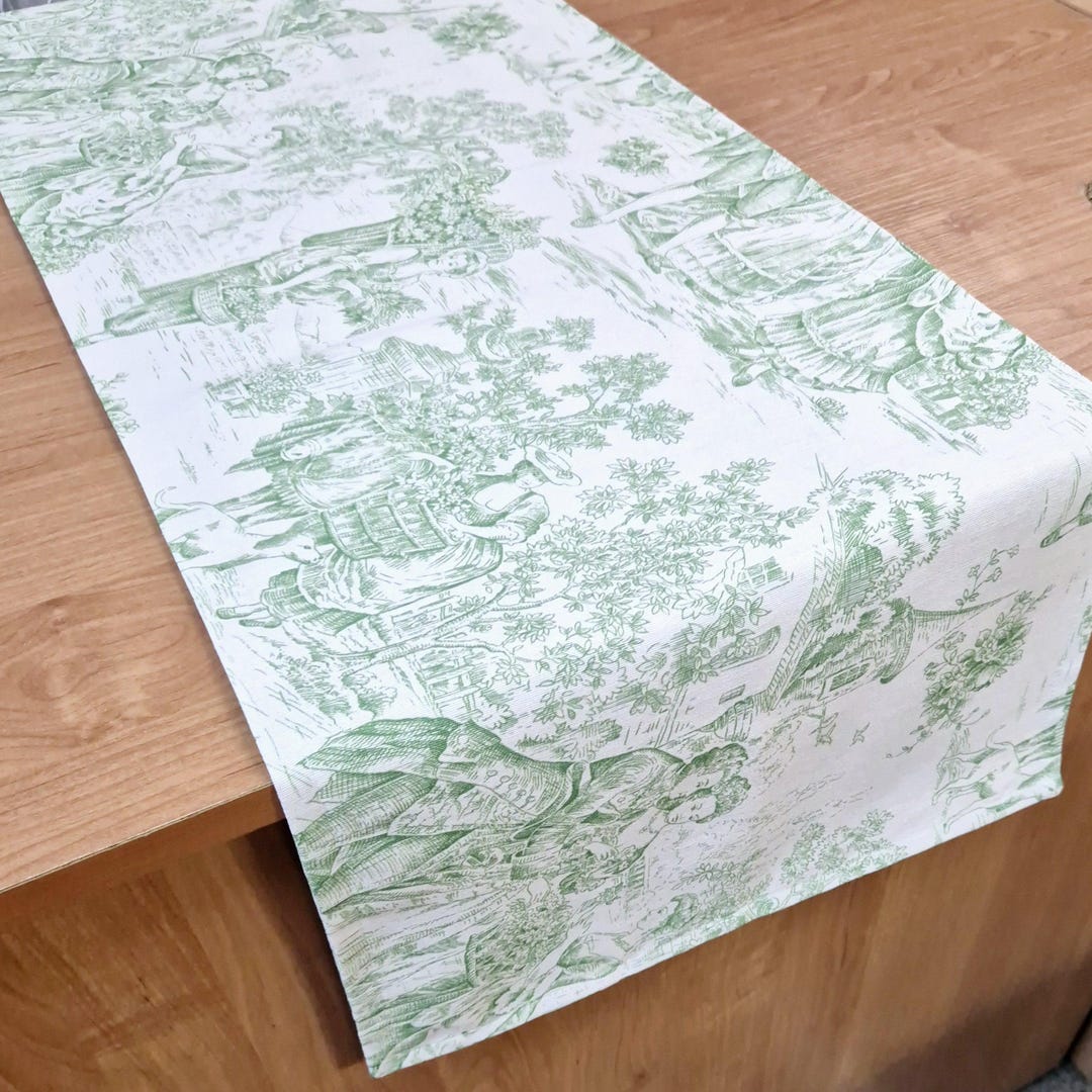 Toile Table Runner Green Table Runner Rustic Table Runner Farmhouse ...
