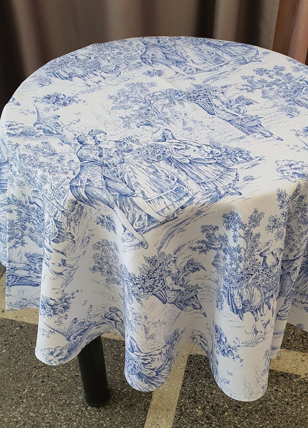 Blue Toile Tablecloth: Custom Cotton, Round, Rectangle, Oval - Etsy