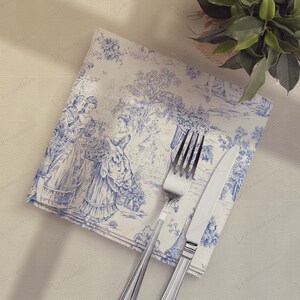Blue Toile Napkins Cotton Napkins Custom Napkins Toile Table Cloth ...